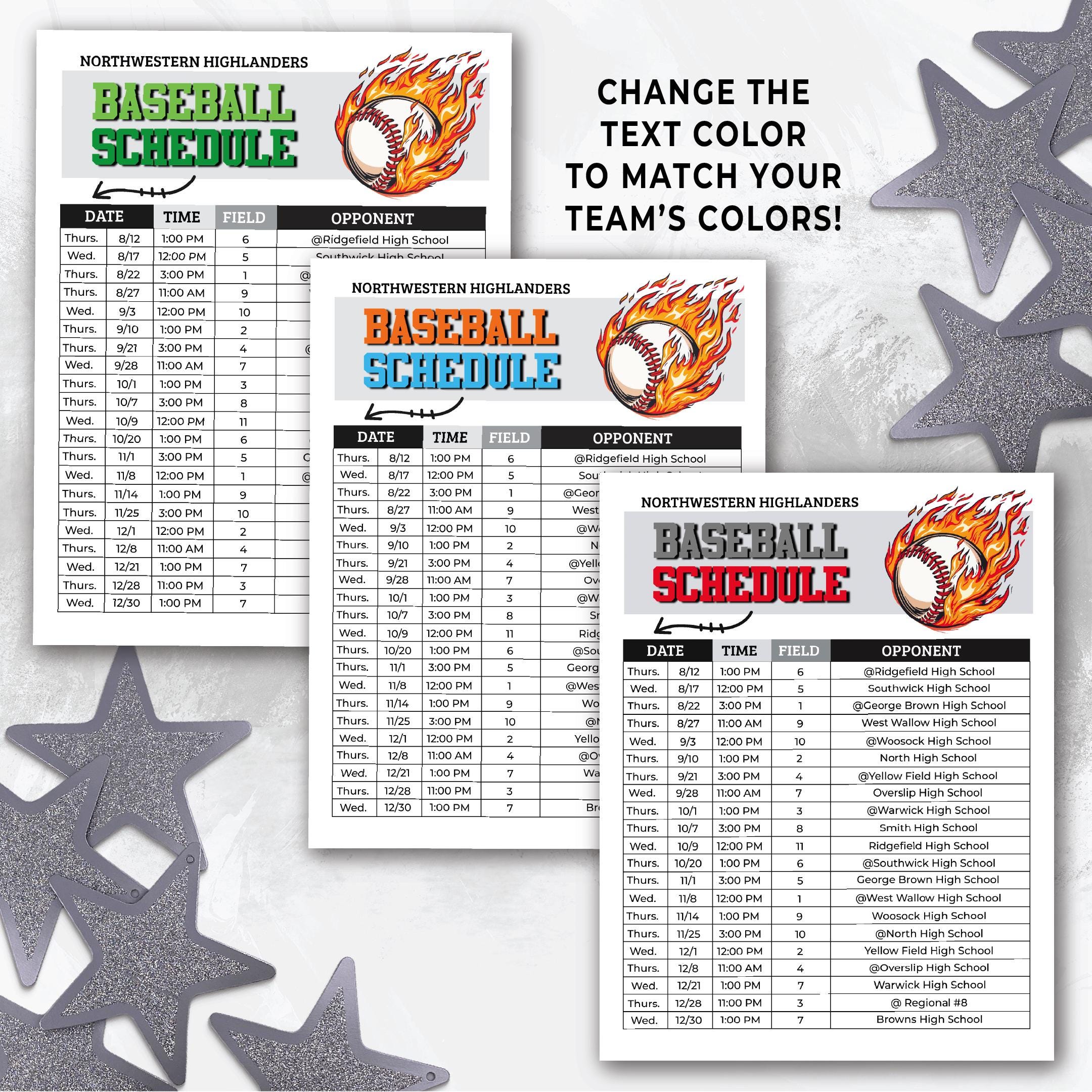 Editable Baseball Schedule Template, Baseball Calendar, Sports Schedule ...