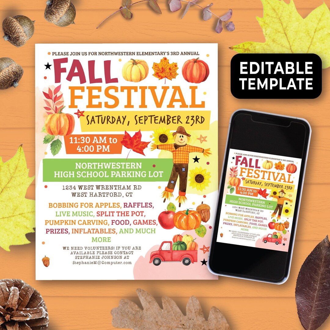 Editable Fall Festival Flyer Template, Fall Festival Fundraiser, Autumn ...