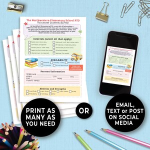 Editable PTO PTA Volunteer Interest Survey, PTA Interest Form, Pta Sign ...