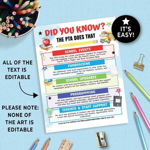 Editable Did You Know the PTO PTA Does That Flyer, PTA Membership Form ...