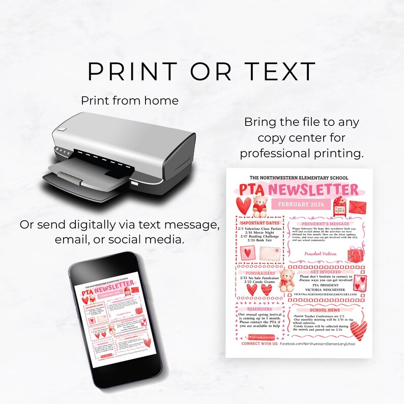 Editable PTO PTA February Newsletter Template, December, Valentine's ...