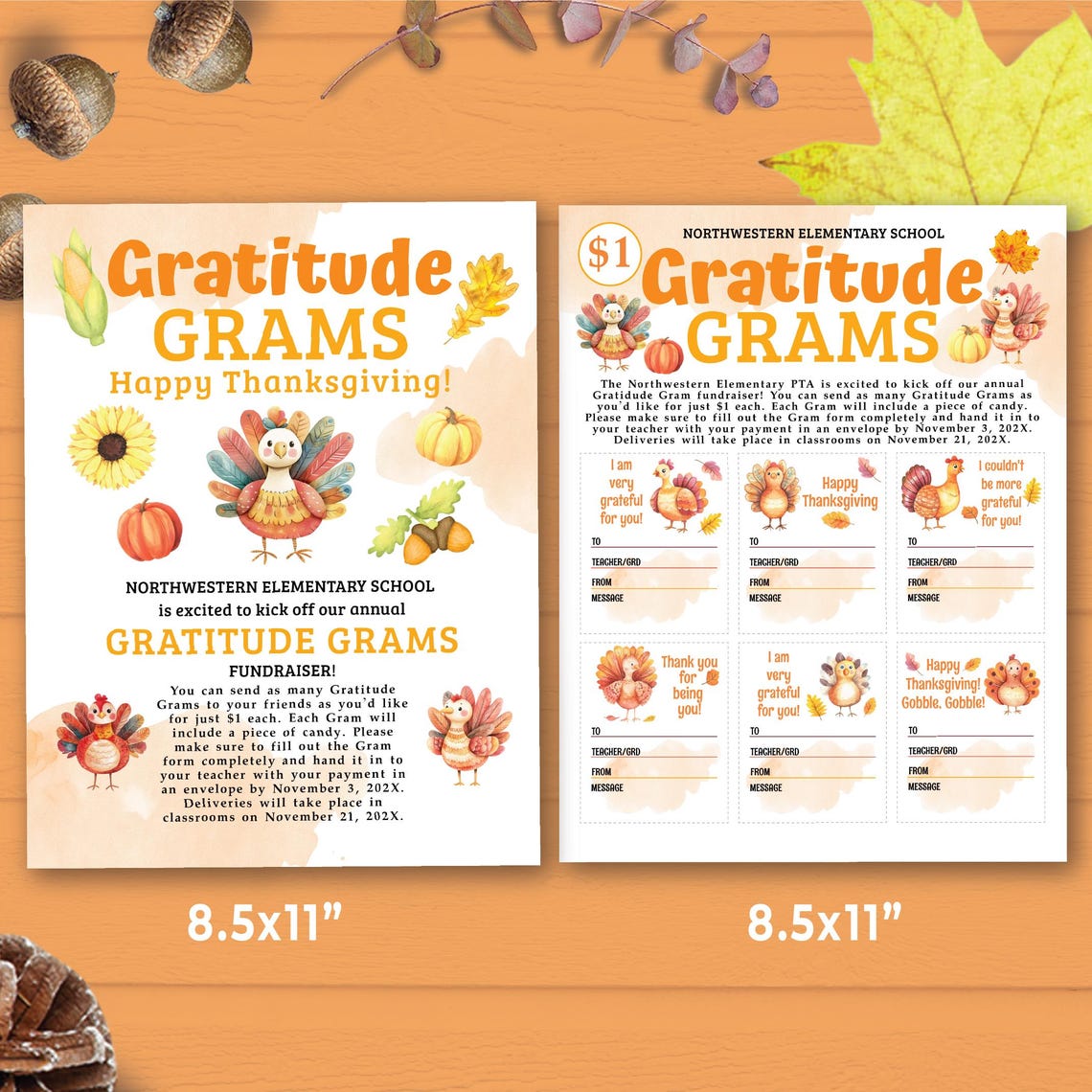 Editable Gratitude Gram Flyer, Gobble Gram Sheets, Thanksgiving Candy ...