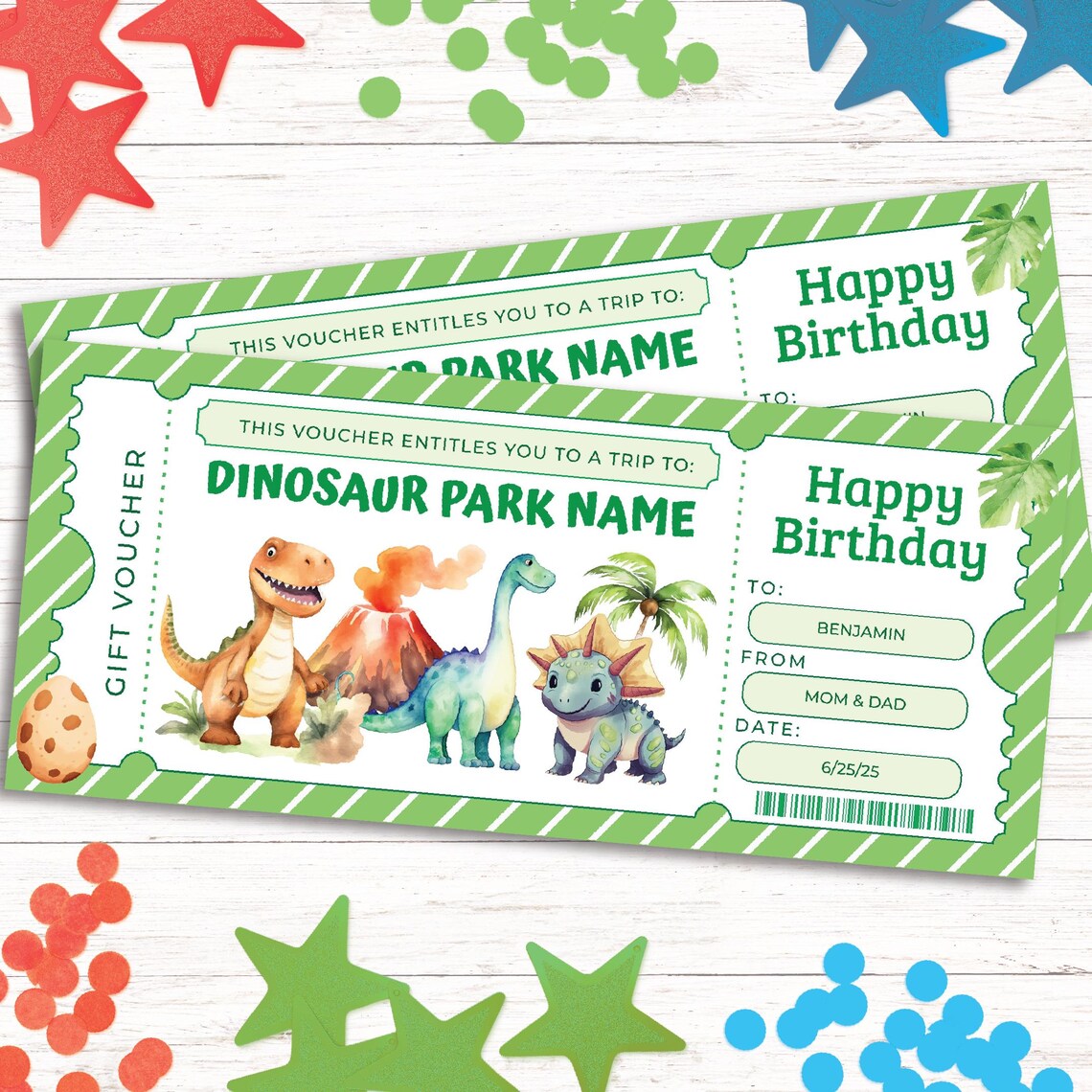 Editable Dinosaur Theme Park Voucher, Dinosaur Amusement Park Pass ...