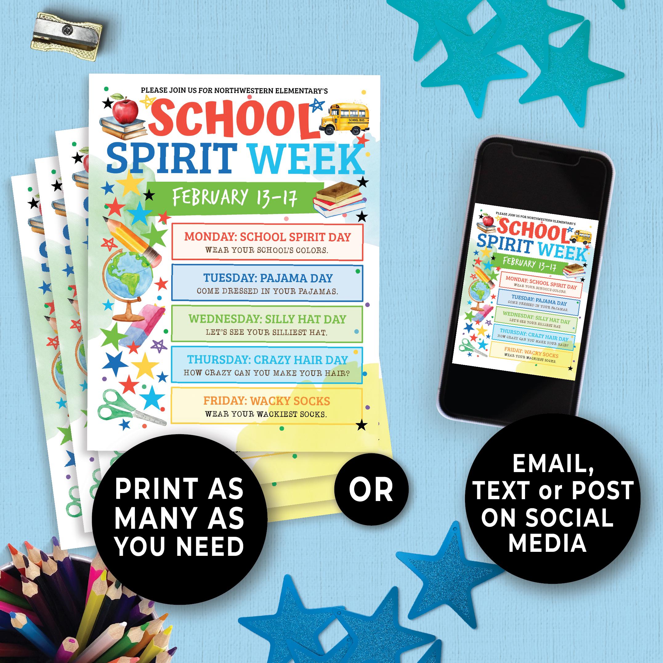 Editable School Spirit Week Flyer, School Spirit Week Itinerary Flyer ...