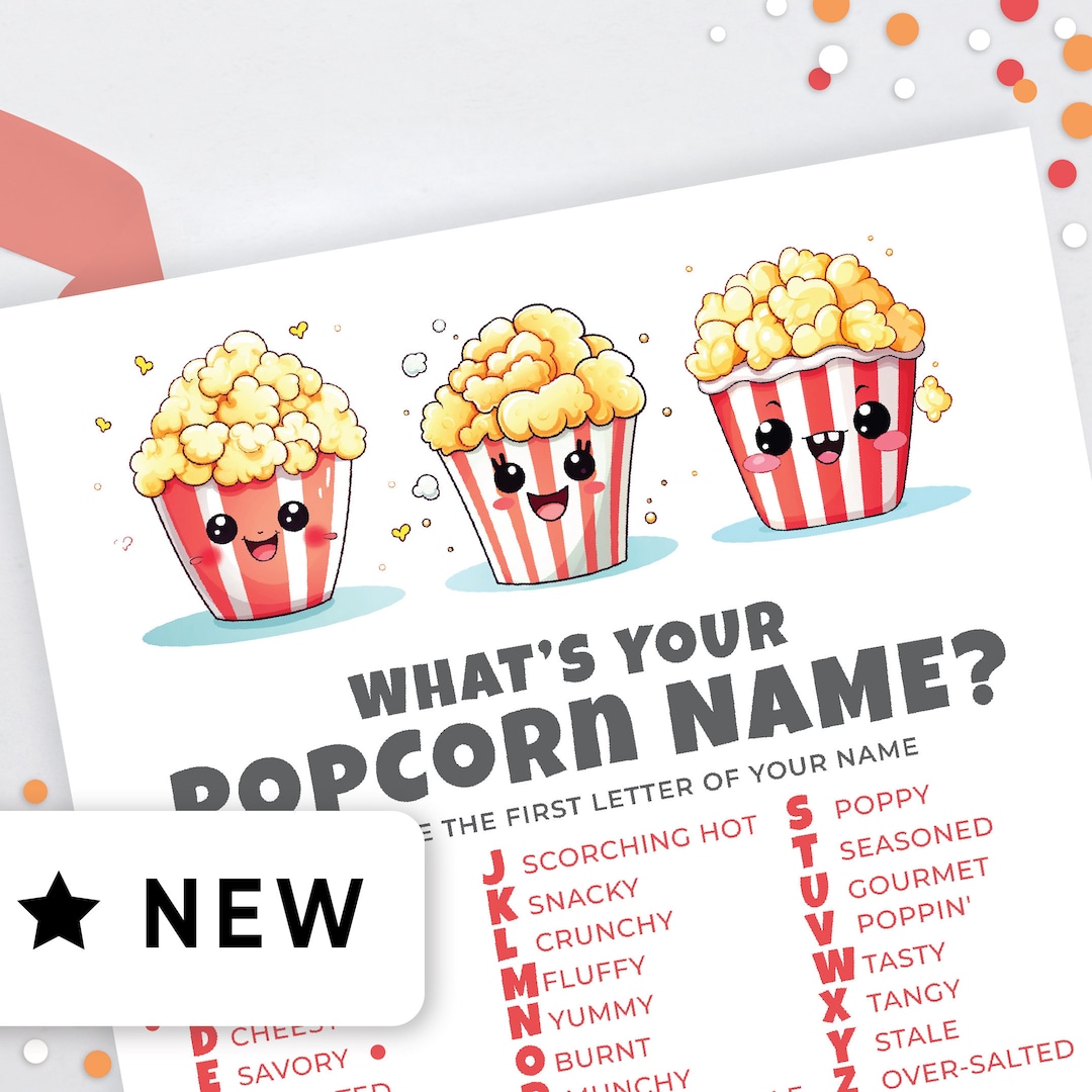 What's Your Popcorn Name Game With Name Tags, Popcorn Name Generator ...