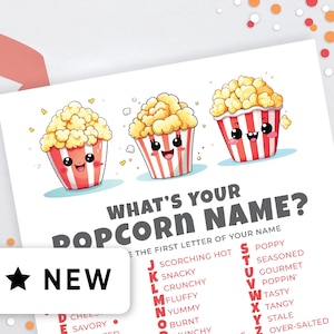 What's Your Popcorn Name Game With Name Tags, Popcorn Name Generator ...