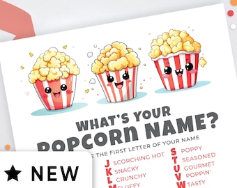 What's Your Popcorn Name Game With Name Tags Popcorn Name Sign, Popcorn ...