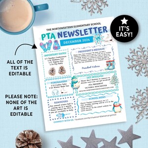 Editable PTO PTA Winter Newsletter Template, December, January ...
