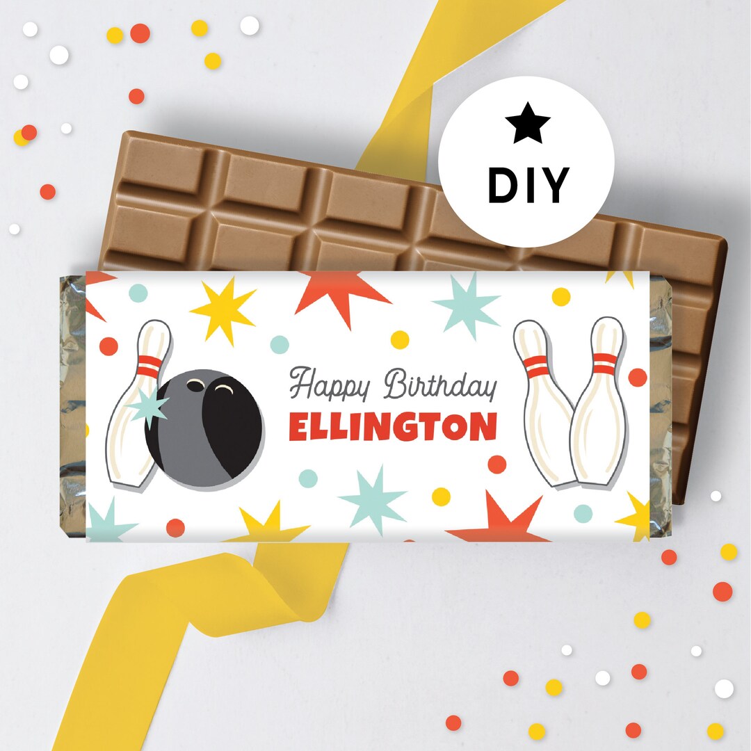 Editable Candy Bar Wrapper Bowling Birthday Favor, Download Strike up ...