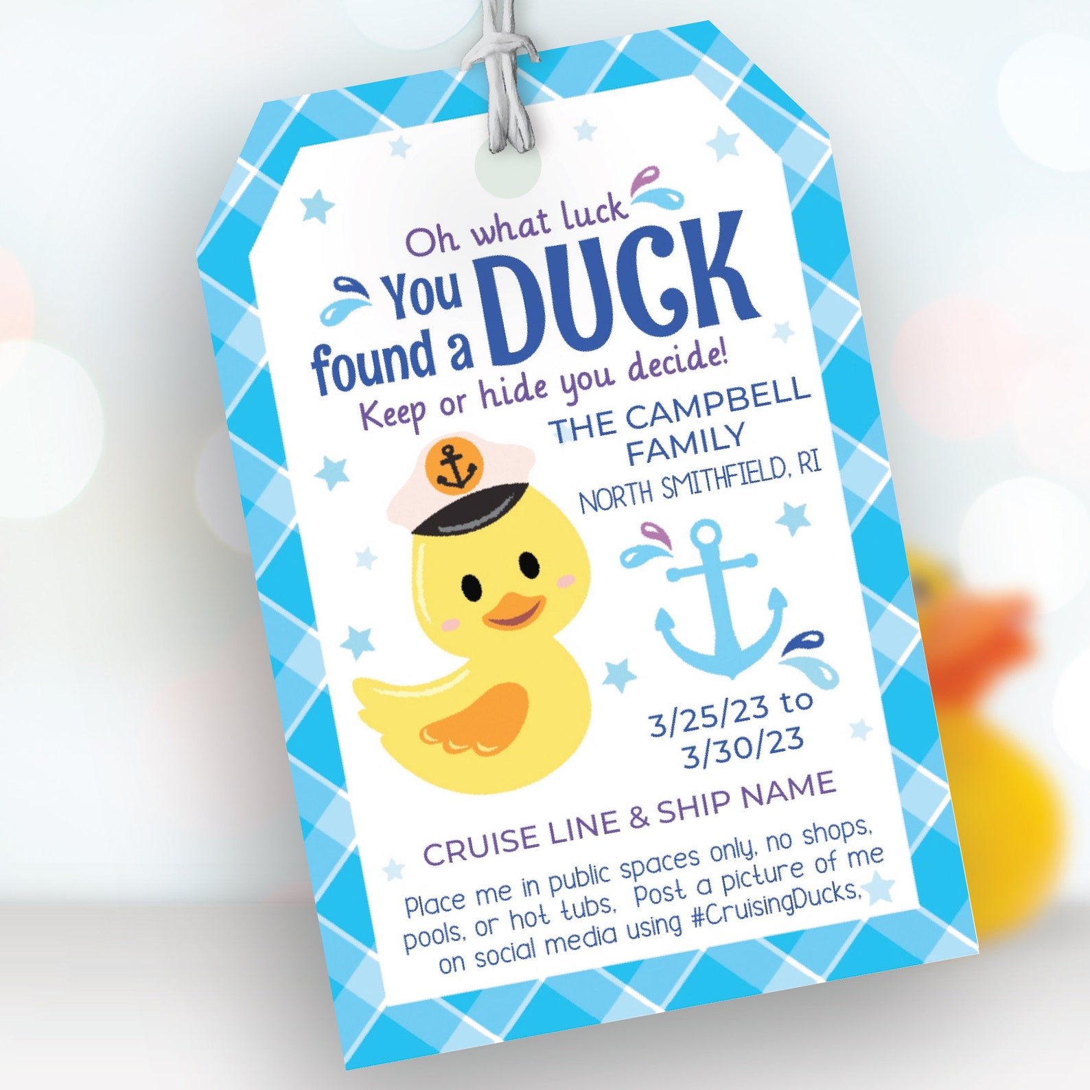 Editable Cruising Duck Tags, Printable Tags for Cruise Ship Ducks, DIY ...
