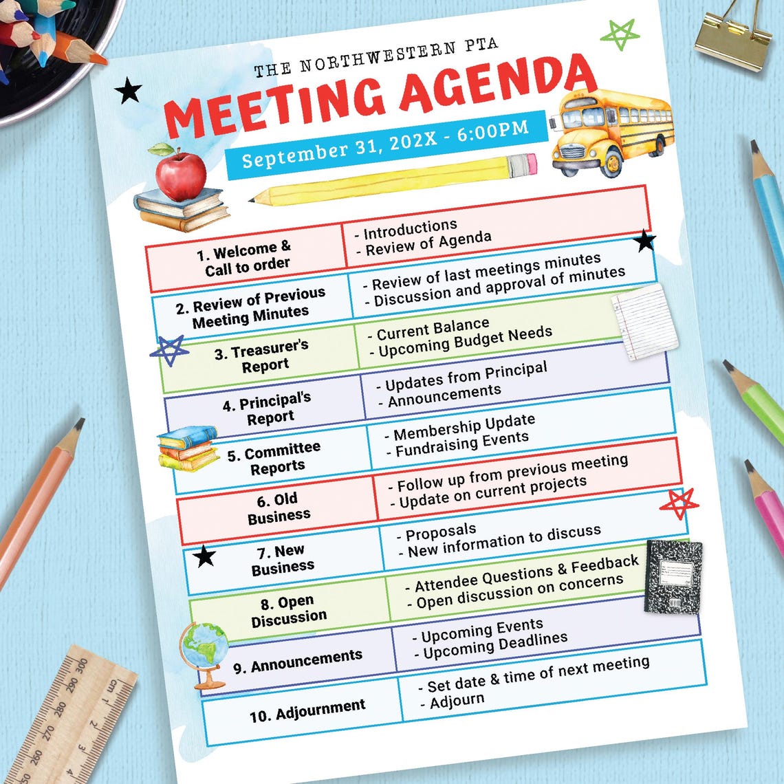 Editable PTO PTA Meeting Agenda Template Flyer 299HL - Etsy