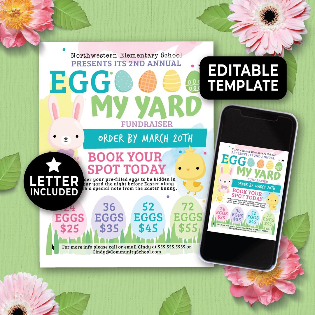 Editable Egg My Yard Flyer, Easter Egg My Yard Printable Fundraiser ...