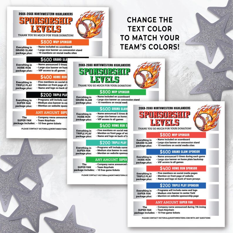 Editable Baseball Sponsorship Levels Form Template, Sponsor My Season ...