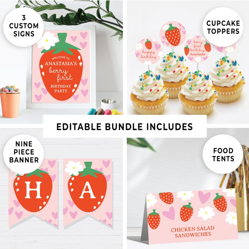 Editable Mega Bundle Berry First Birthday Party Printable - Etsy