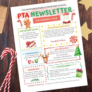 Editable PTO PTA Christmas Newsletter Template, December Fall ...