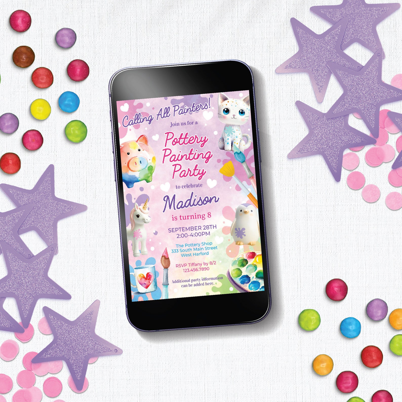 Editable Pottery Painting Party Invitation, Pottery Birthday Party ...
