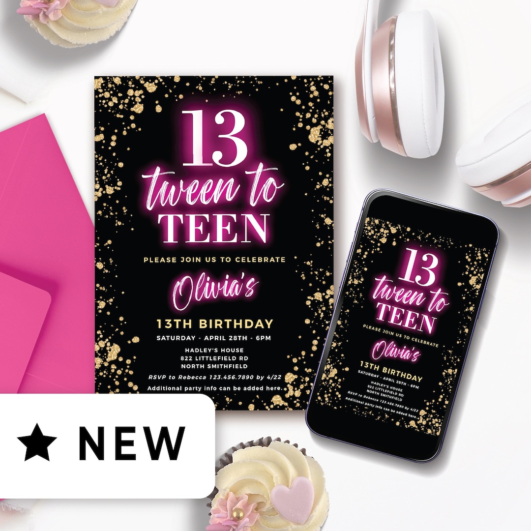 Editable Tween to Teen Invitation for 13th Birthday Girl, Party Idea 13 ...