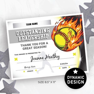 Softball Team Awards Printable, End of Season Softball Certificate for ...
