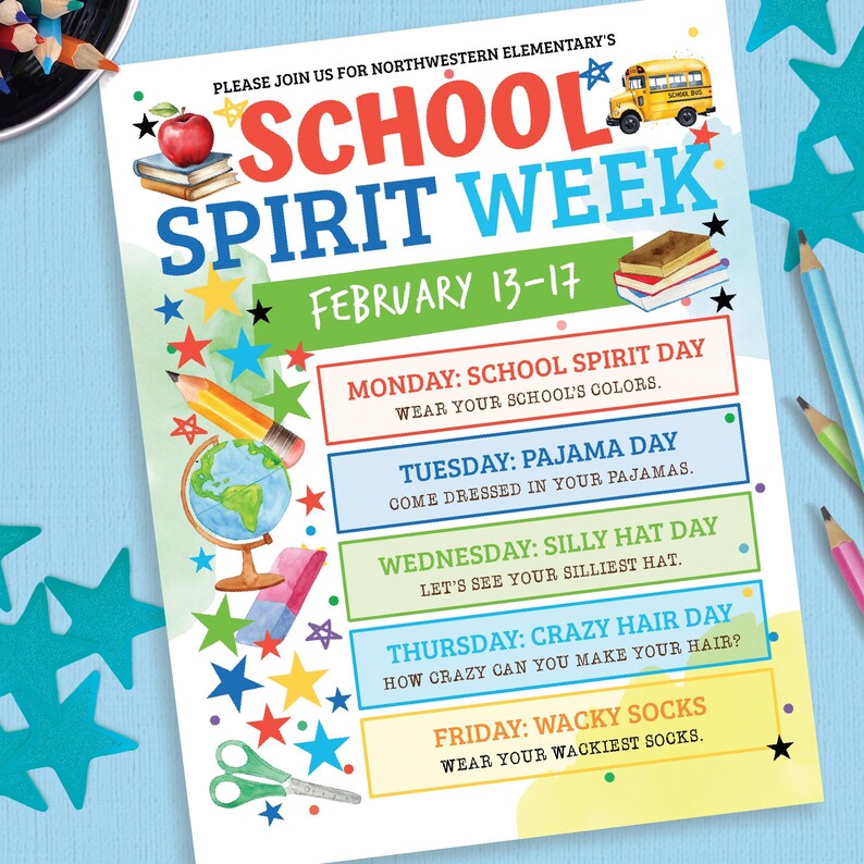 Editable School Spirit Week Flyer, School Spirit Week Itinerary Flyer ...
