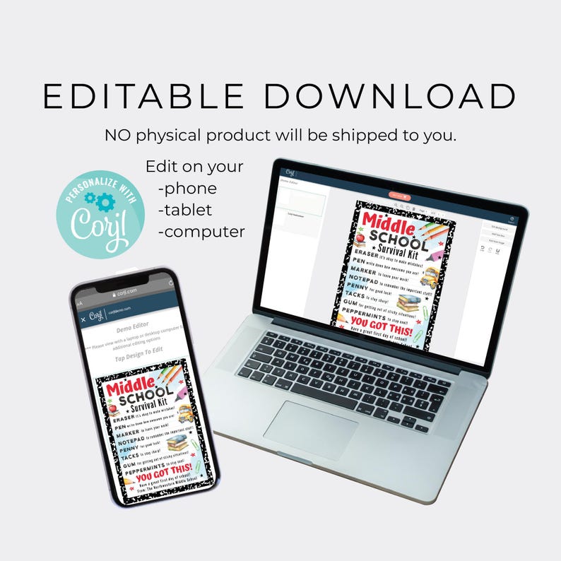 Editable Middle School Survival Tag Printable, Survival Kit Tag for ...
