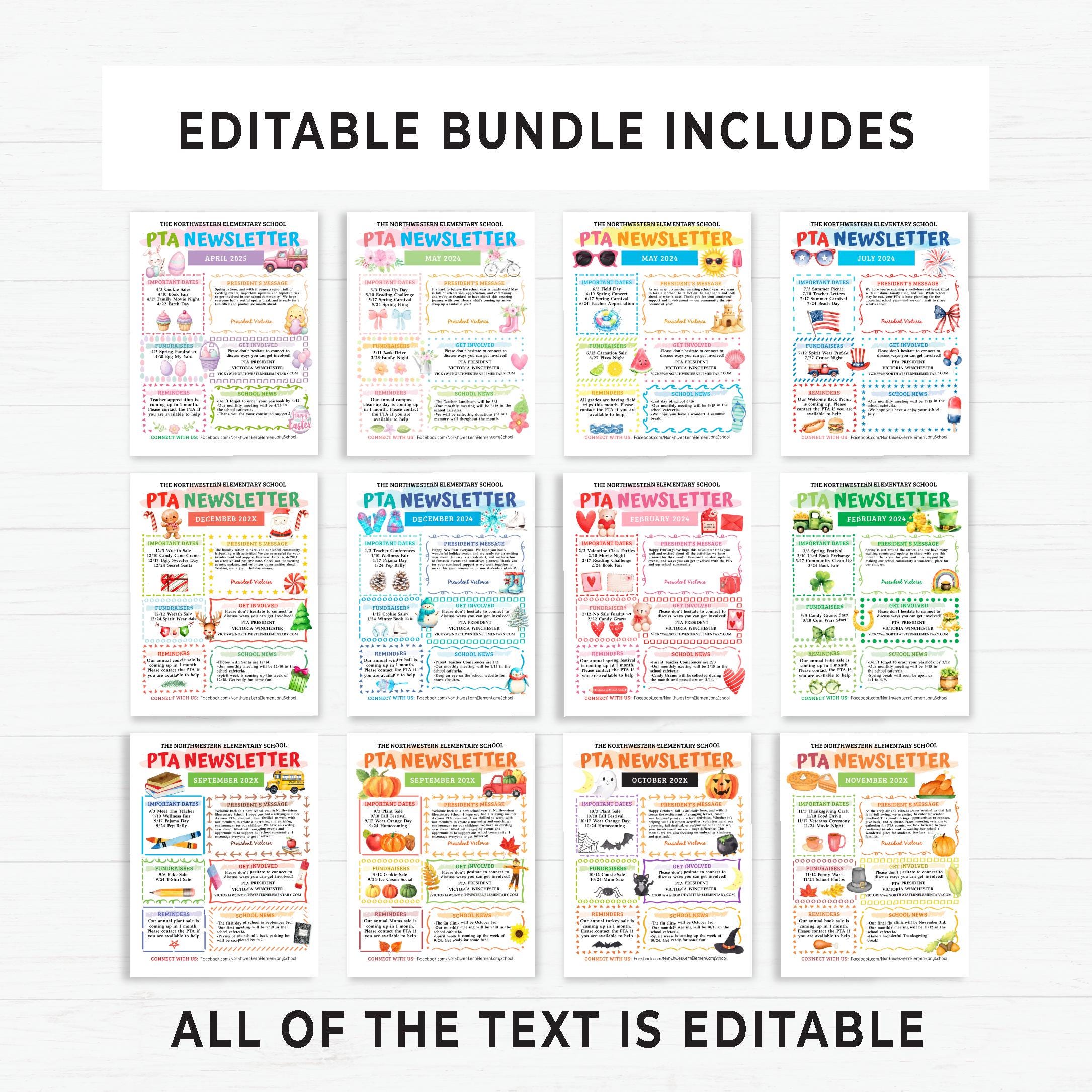 Editable Complete PTO PTA Flyer Bundle, PTA Templates Bundle, 12 Months ...