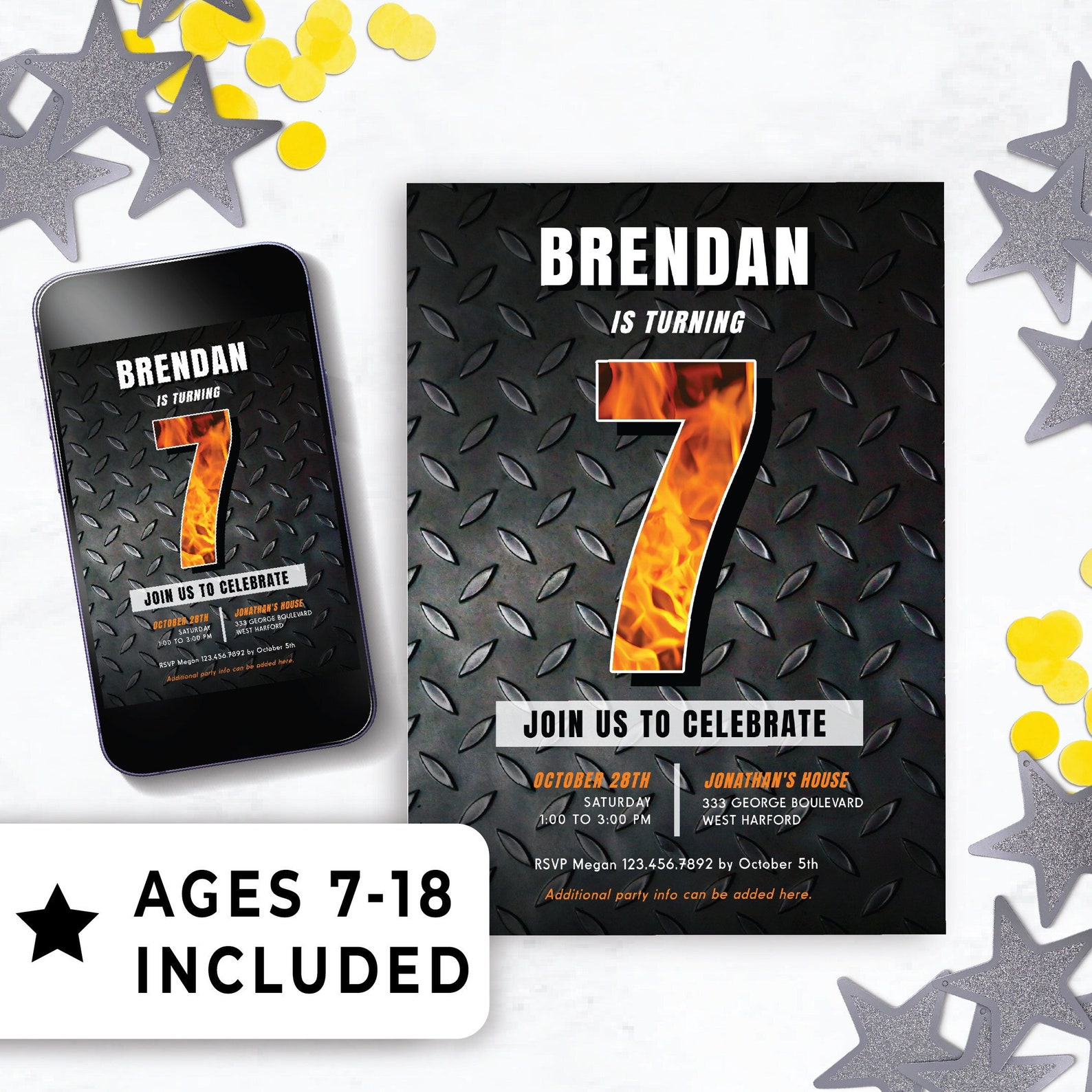 Editable 7th Birthday Party Invite Boy Digital Download, Party Idea for ...