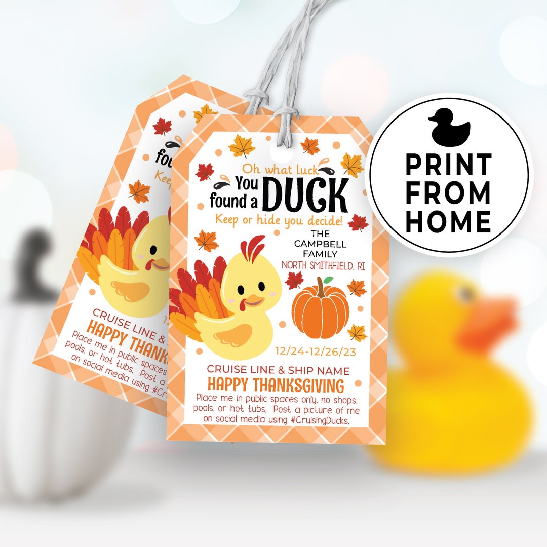 Editable Thanksgiving Cruise Duck Tags, Printable Tag for Cruise Ship ...