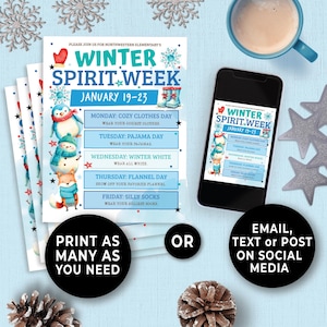 Editable Winter Spirit Week Template, School Spirit Week, Holiday ...