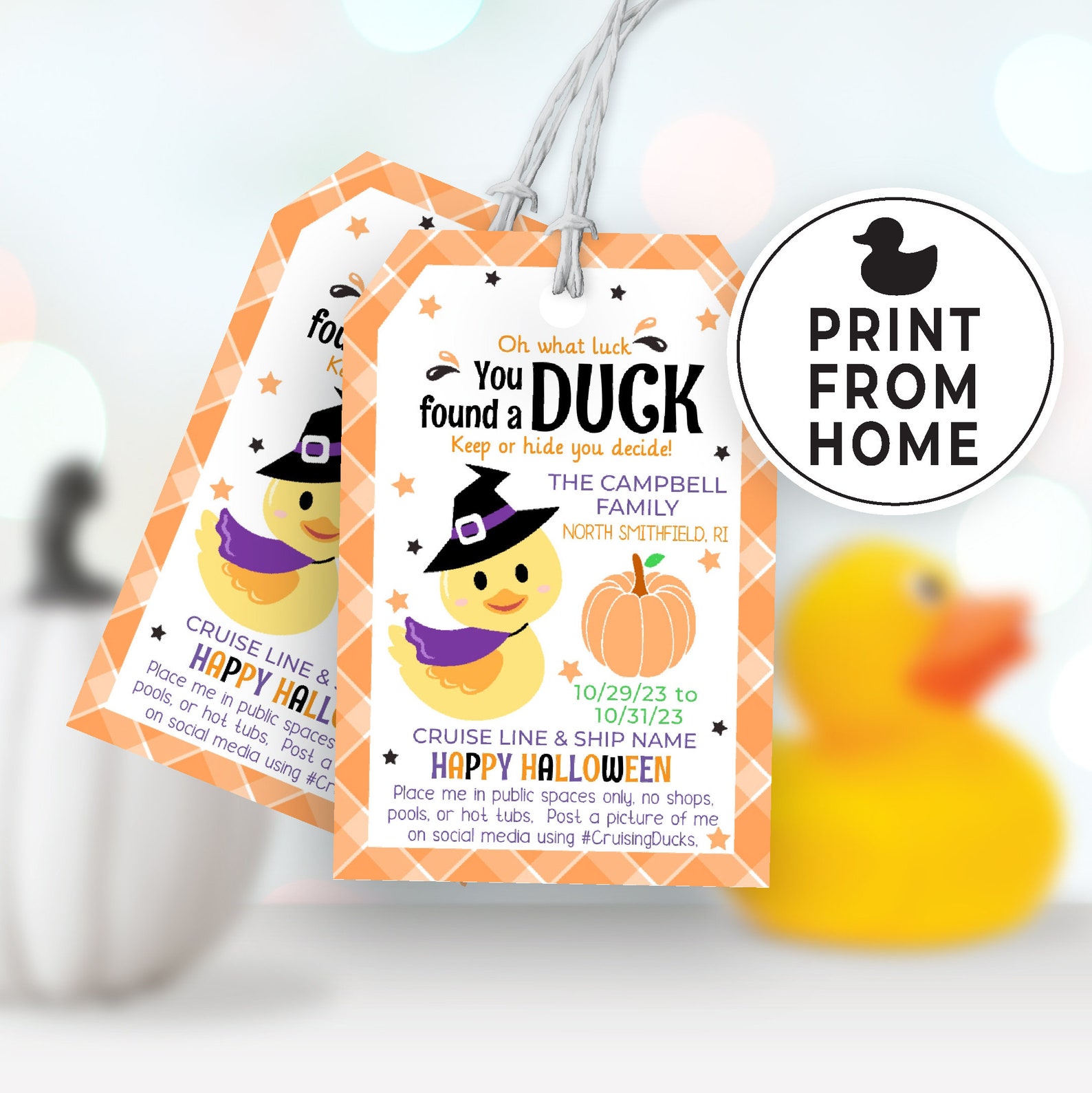 Editable Halloween Cruise Duck Tags, Printable Tags for Cruise Ship ...