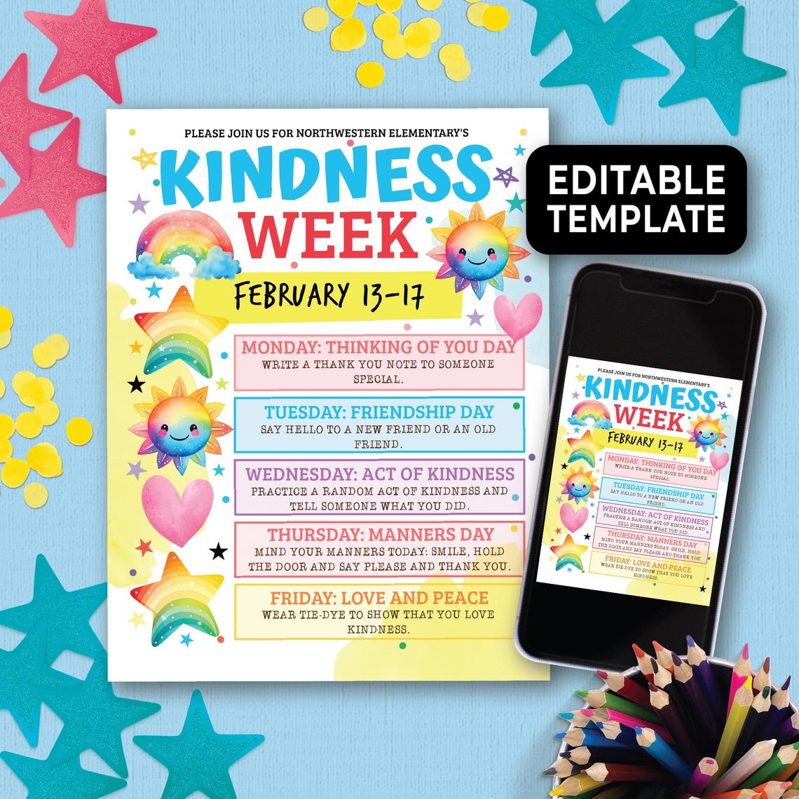 Editable Kindness Spirit Week Flyer, Random Acts of Kindness School ...
