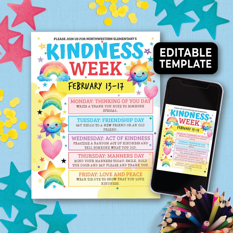 Editable Kindness Spirit Week Flyer, Random Acts of Kindness School ...
