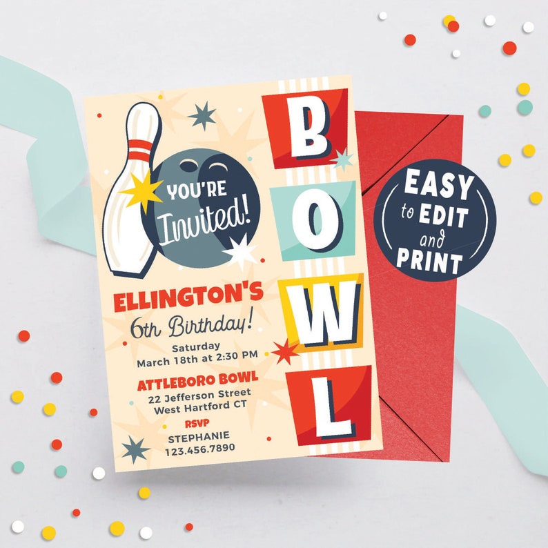 Editable Bowling Birthday Invitation Boy, Instant Download Strike up ...