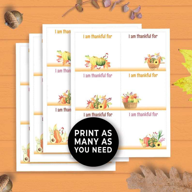 Printable Thanksgiving Gratitude Cards, I Am Thankful for Cards ...