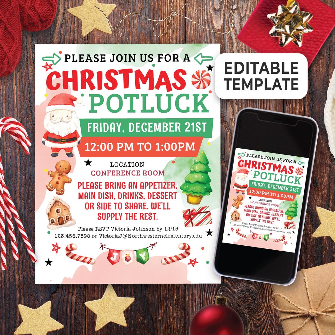 Editable Christmas Potluck Flyer, Holiday Potluck Invitation Sheet ...
