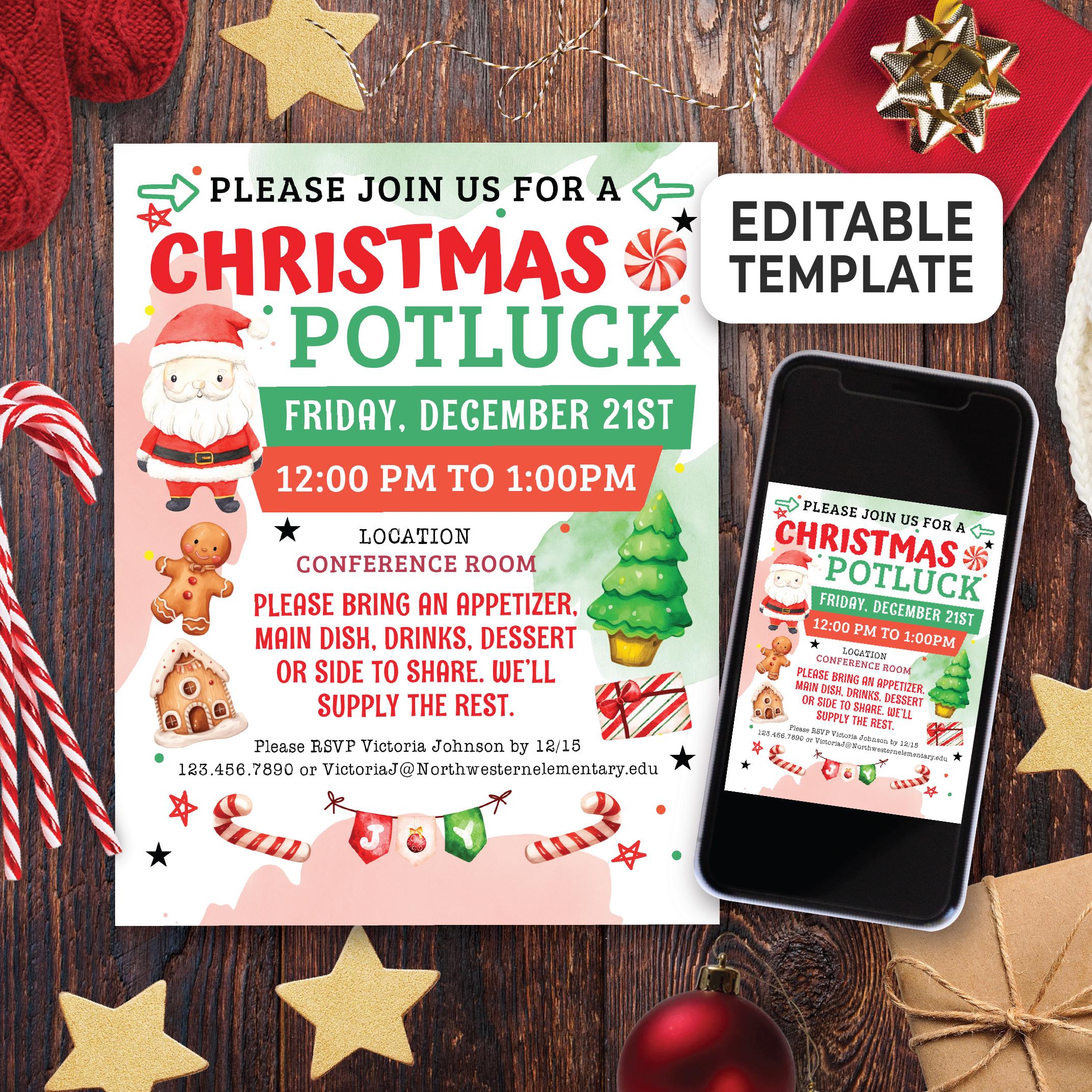 Editable Christmas Potluck Flyer, Holiday Potluck Invitation Sheet ...