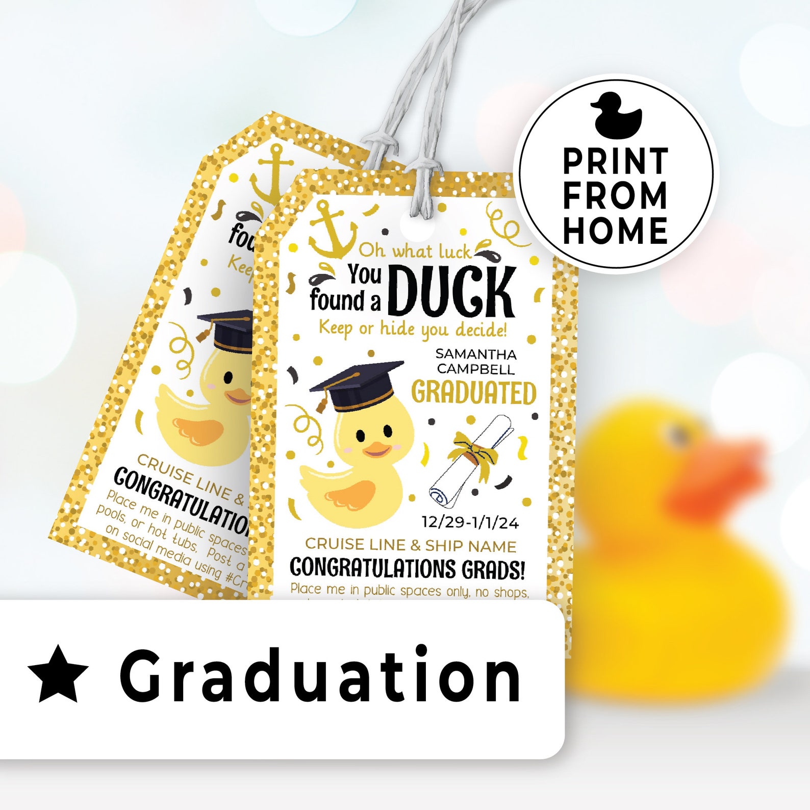 Editable Graduation Cruising Ducks Tags, Printable Cruising Duck Tags ...