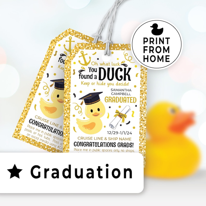 Editable Graduation Cruising Ducks Tags, Printable Cruising Duck Tags ...