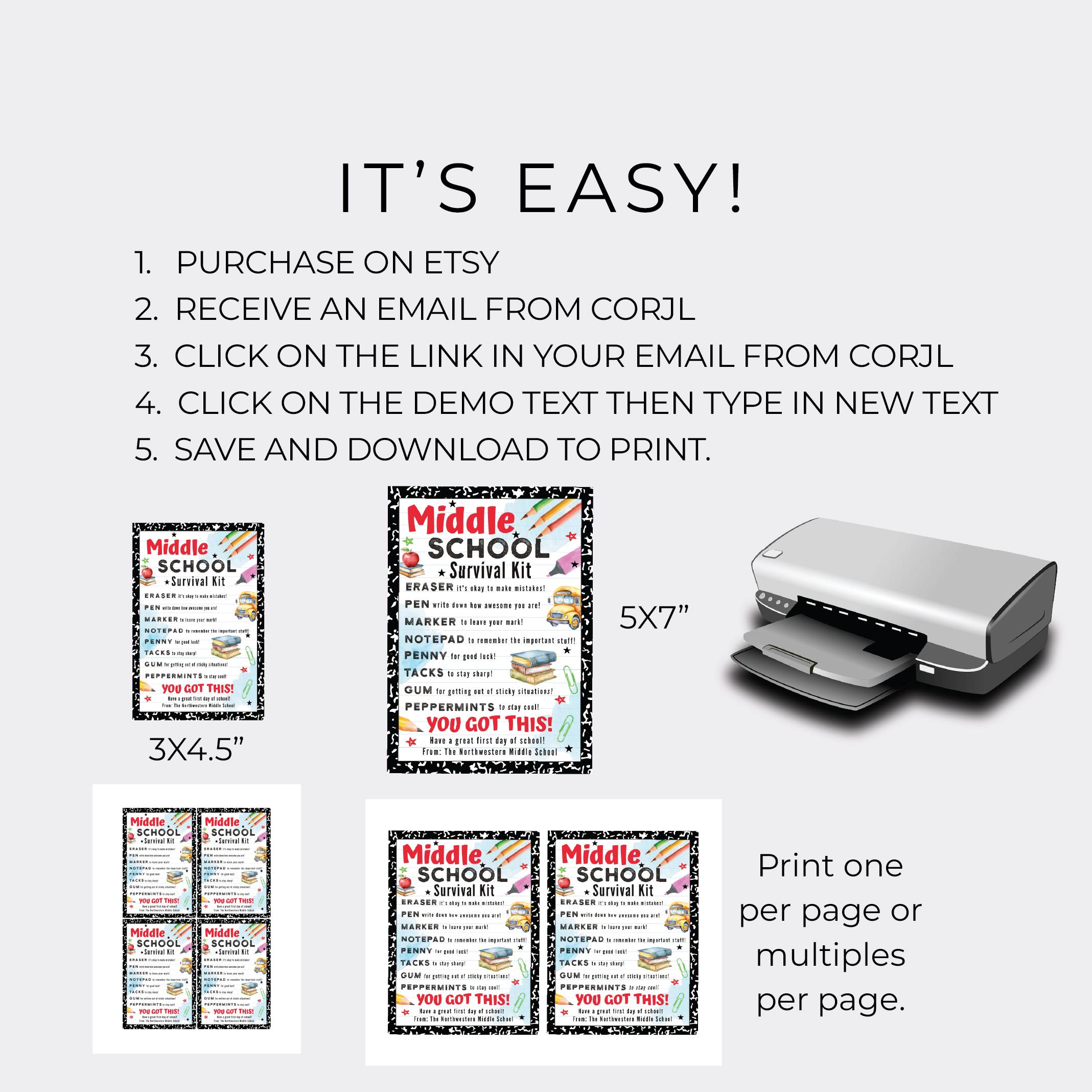 Editable Middle School Survival Tag Printable, Survival Kit Tag for ...