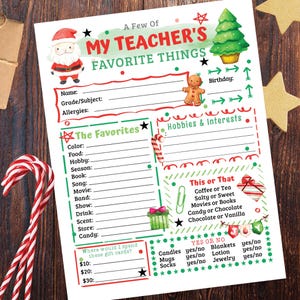 Editable Teacher Favorite Things Christmas List Template, Teacher's ...