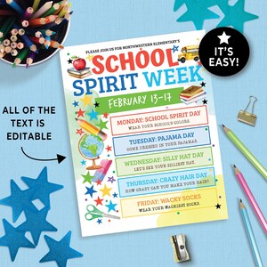Editable School Spirit Week Flyer, School Spirit Week Itinerary Flyer ...