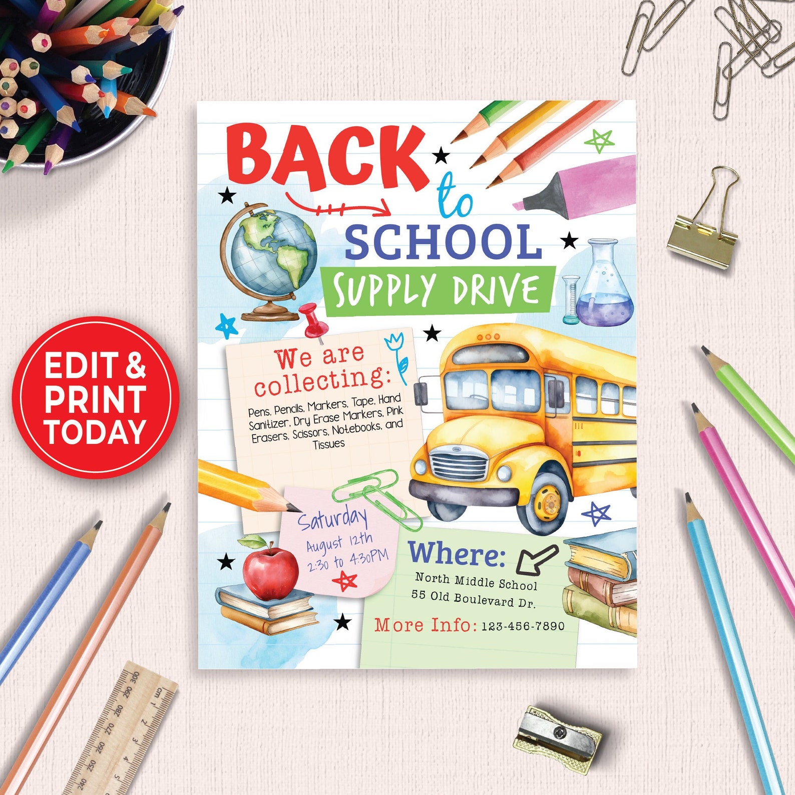 Editable School Supply Drive Flyer Back to School Drive - Etsy