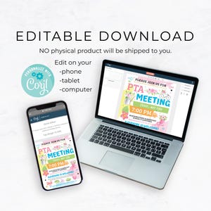 Editable PTO PTA May Meeting Flyer, Meeting Reminder Invitation, Spring ...