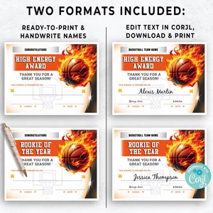 Basketball Awards Printable, End of Season/year Basketball Team Award ...