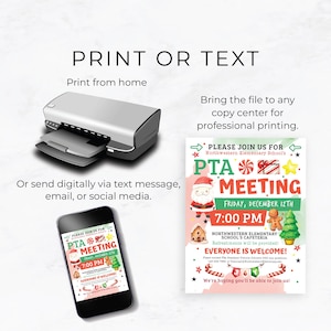 Editable PTO PTA December Meeting Flyer, Meeting Reminder Invitation ...