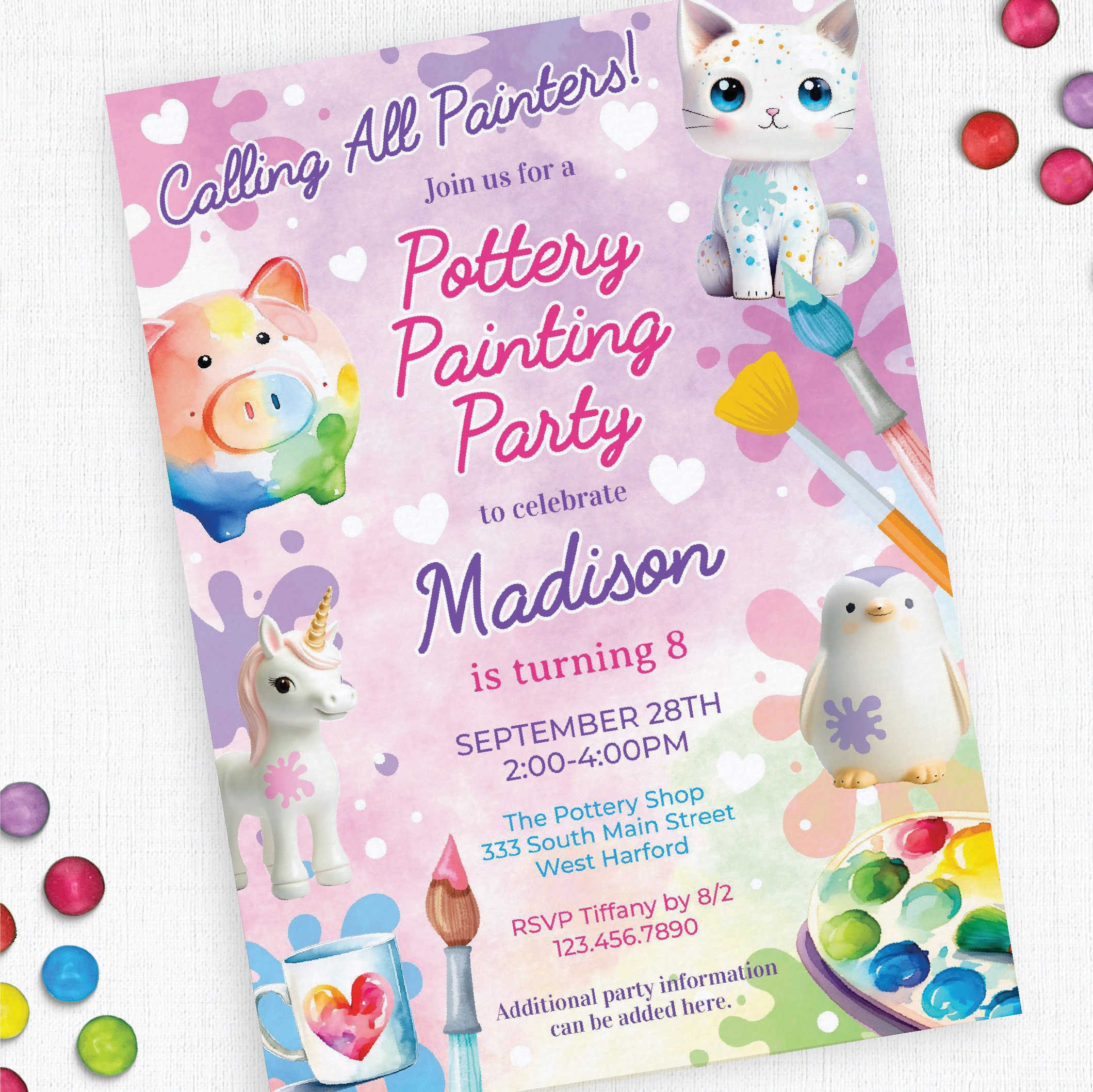 Editable Pottery Painting Party Invitation, Pottery Birthday Party ...