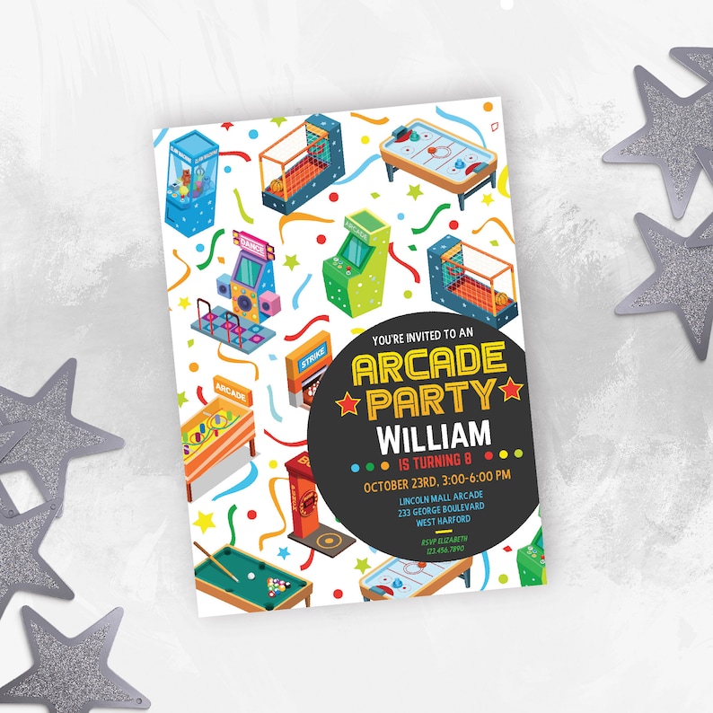 Editable Arcade Birthday Invitation Download, Boys Arcade Birthday ...