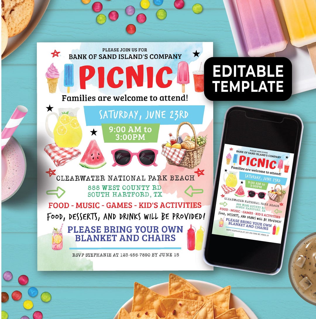 Editable Company Picnic Invitation, Company Picnic Flyer, Company Party ...