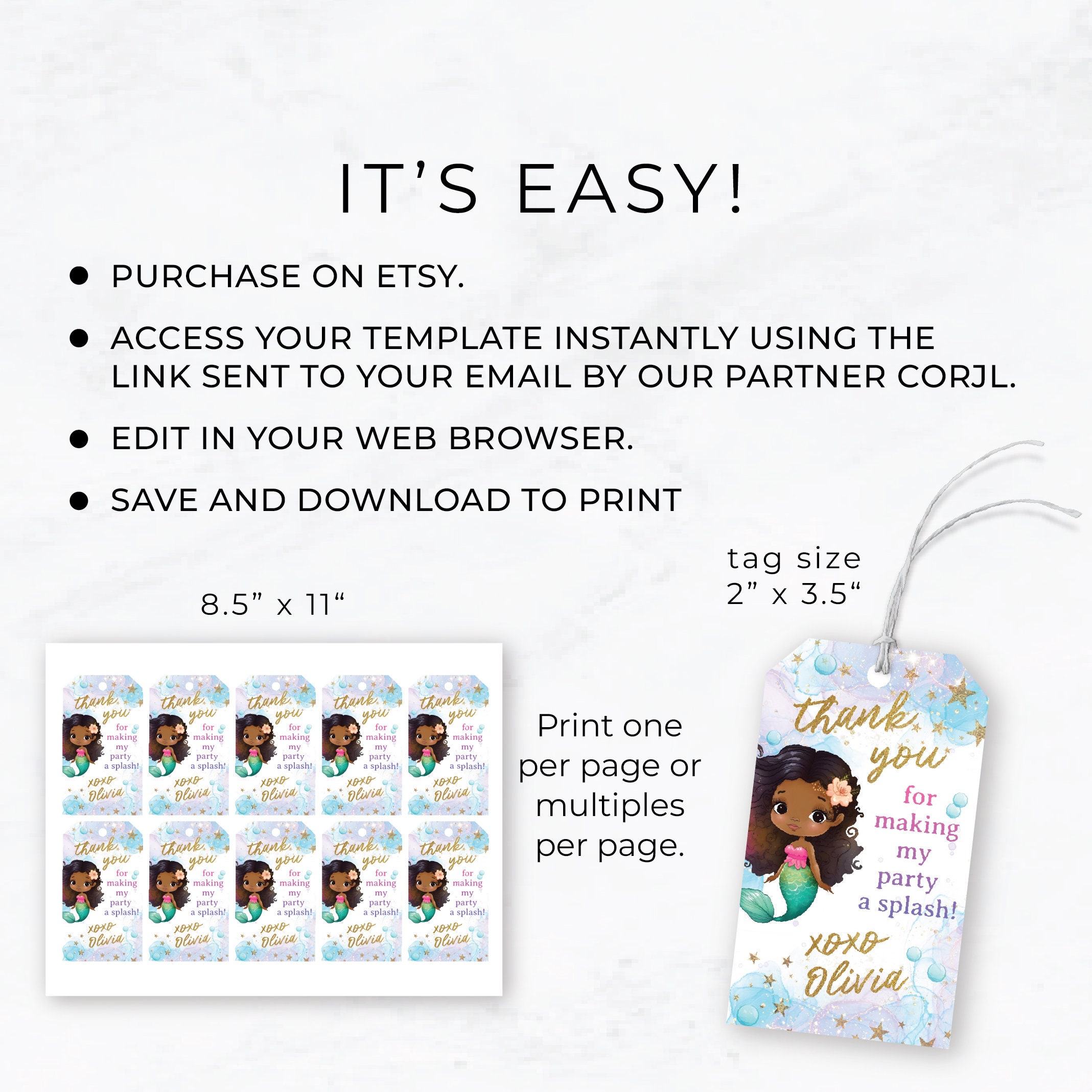 Editable Mermaid Favor Tag Mermaid Birthday Party Tag - Etsy