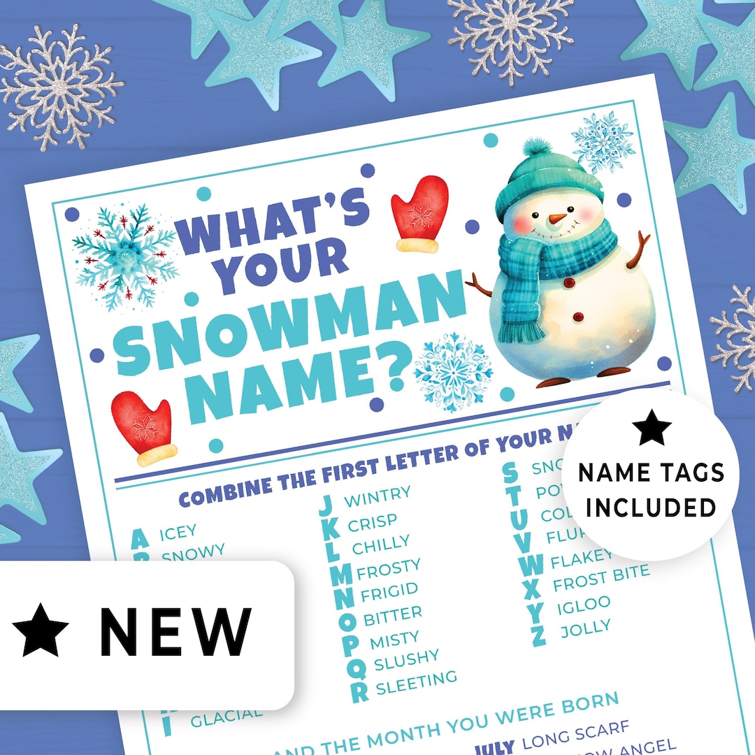 Editable What's Your Snowman Name Game?, What's Your Winter Name ...