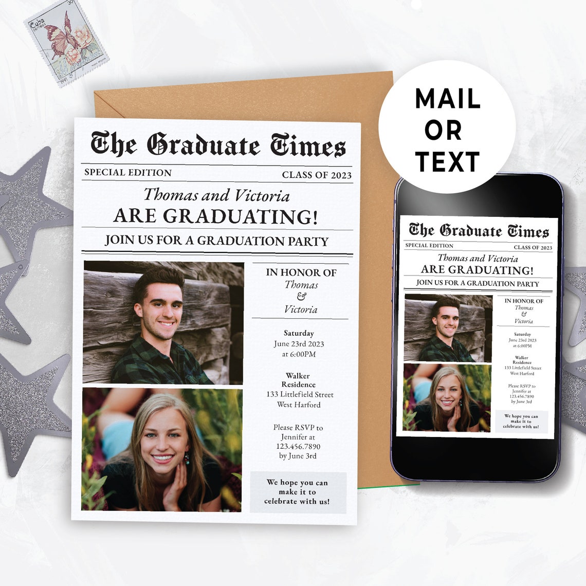 Editable Double Graduation Party Inviation Joint Graduation - Etsy